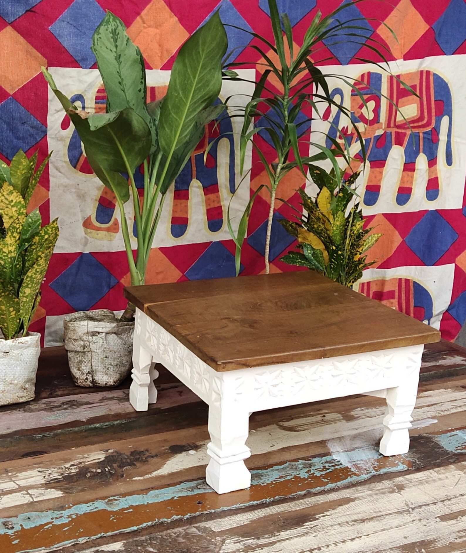 Wooden Chowki Bajot Choki Table Handmade Carved Traditional Solid Wood ...