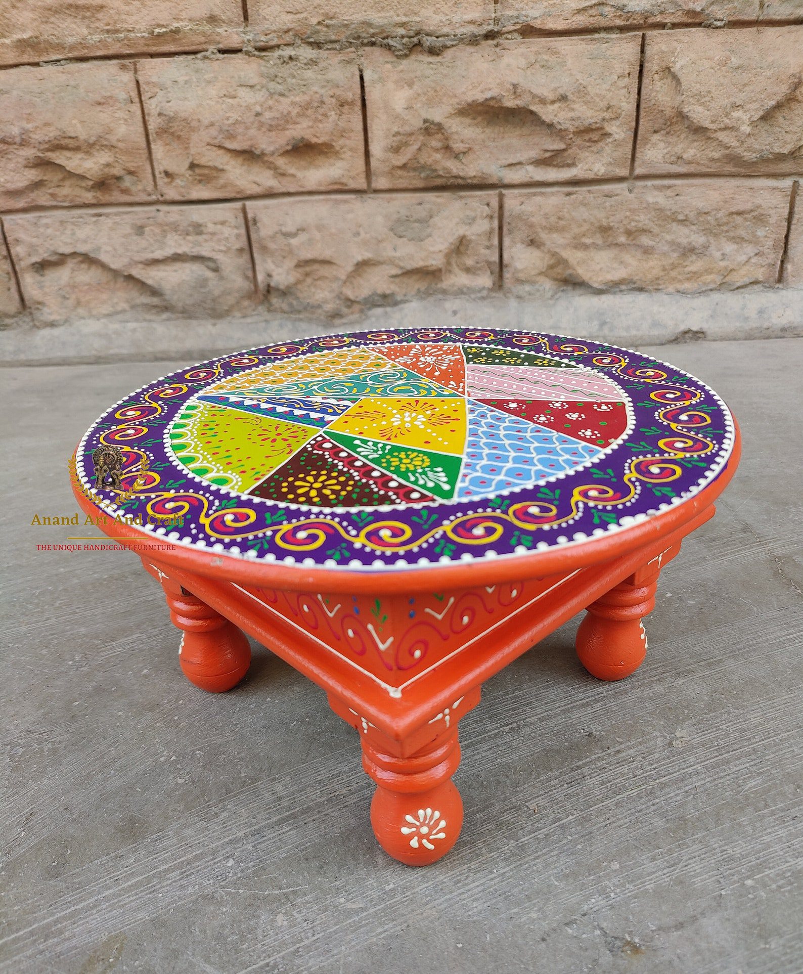Wooden Chowki Bajot, Low Stool, Embossed & Fine Work, Indian Mini ...