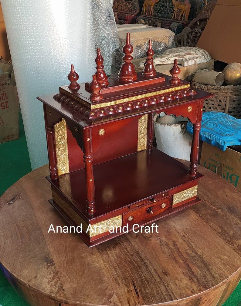 Wooden Temple Mandir Brass Handcrafted Window Pooja Ghar Mandap For ...