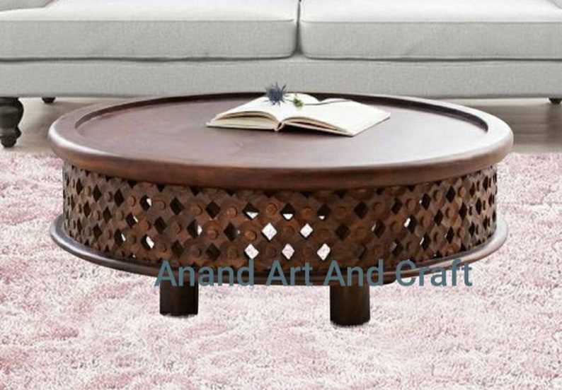 Wood Coffee table Hand Carved Table Unique table Round Table ...