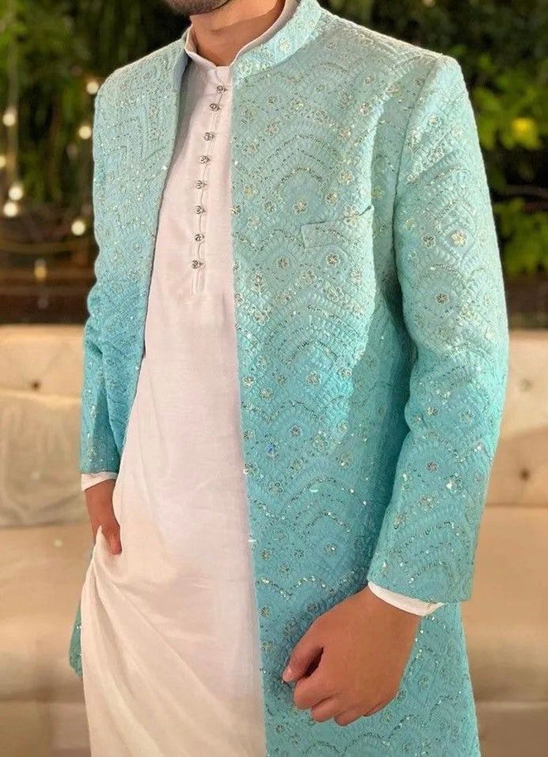 Green front open sherwani kurta Men sherwani suit Indian mens ethnic ...