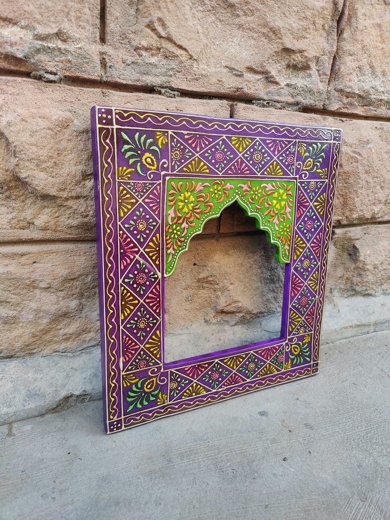 Wooden Hand Painted Indian Mirror Frame Wall Mirror Frame Wall Decor ...