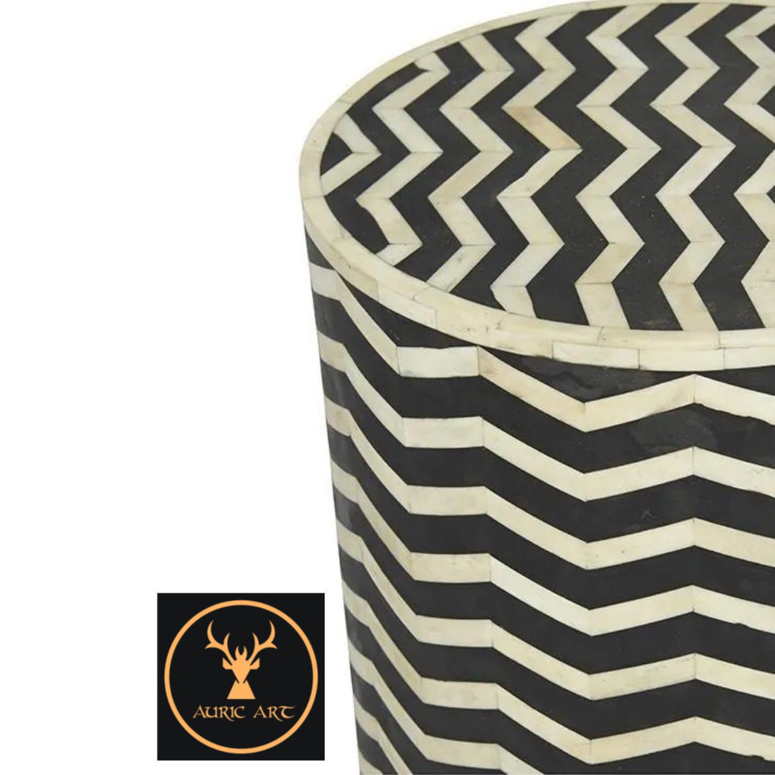 Bone Inlay Stripe Pattern Drum Side / End Table / Home Decor - SwiftEZ