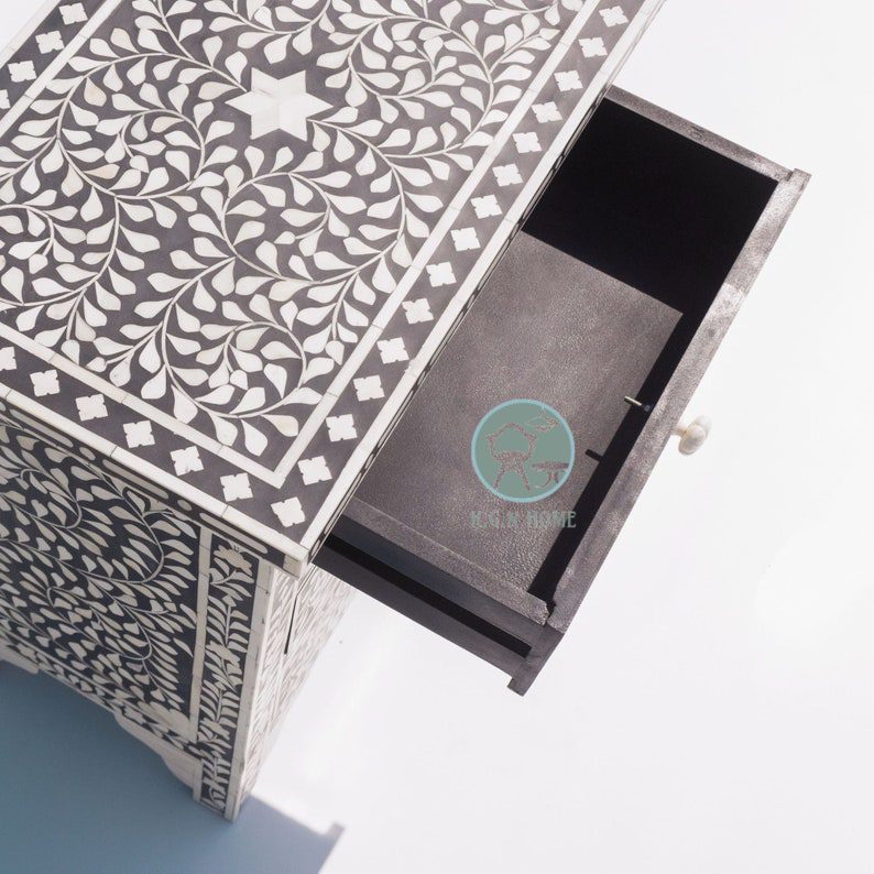 Bone Inlay Floral Design set of Two Bedside Table , Bone inlay two ...