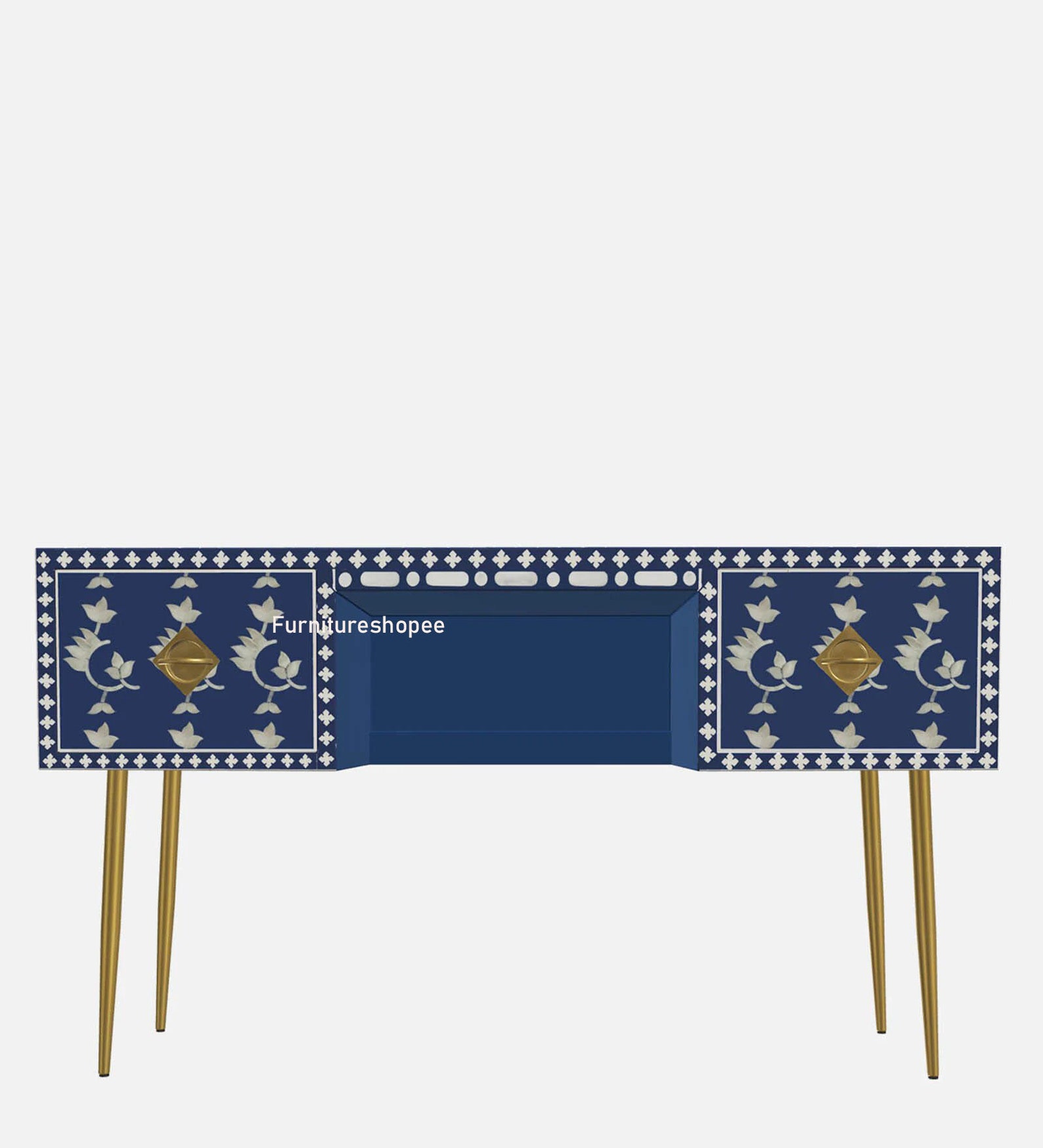 Indian Handmade Bone Inlay Blue Floral Desk Table Bone Inlay Console ...