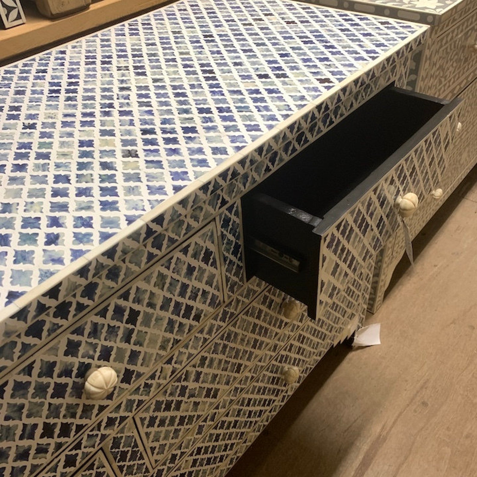 Indian handmade Bone Inlay Blue Moroccan Chest of Drawer Bone Inlay ...