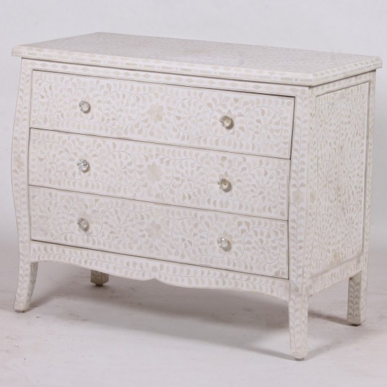 Indian Handmade Bone Inlay Black Sideboard Cabinet Chest Drawer Dresser ...