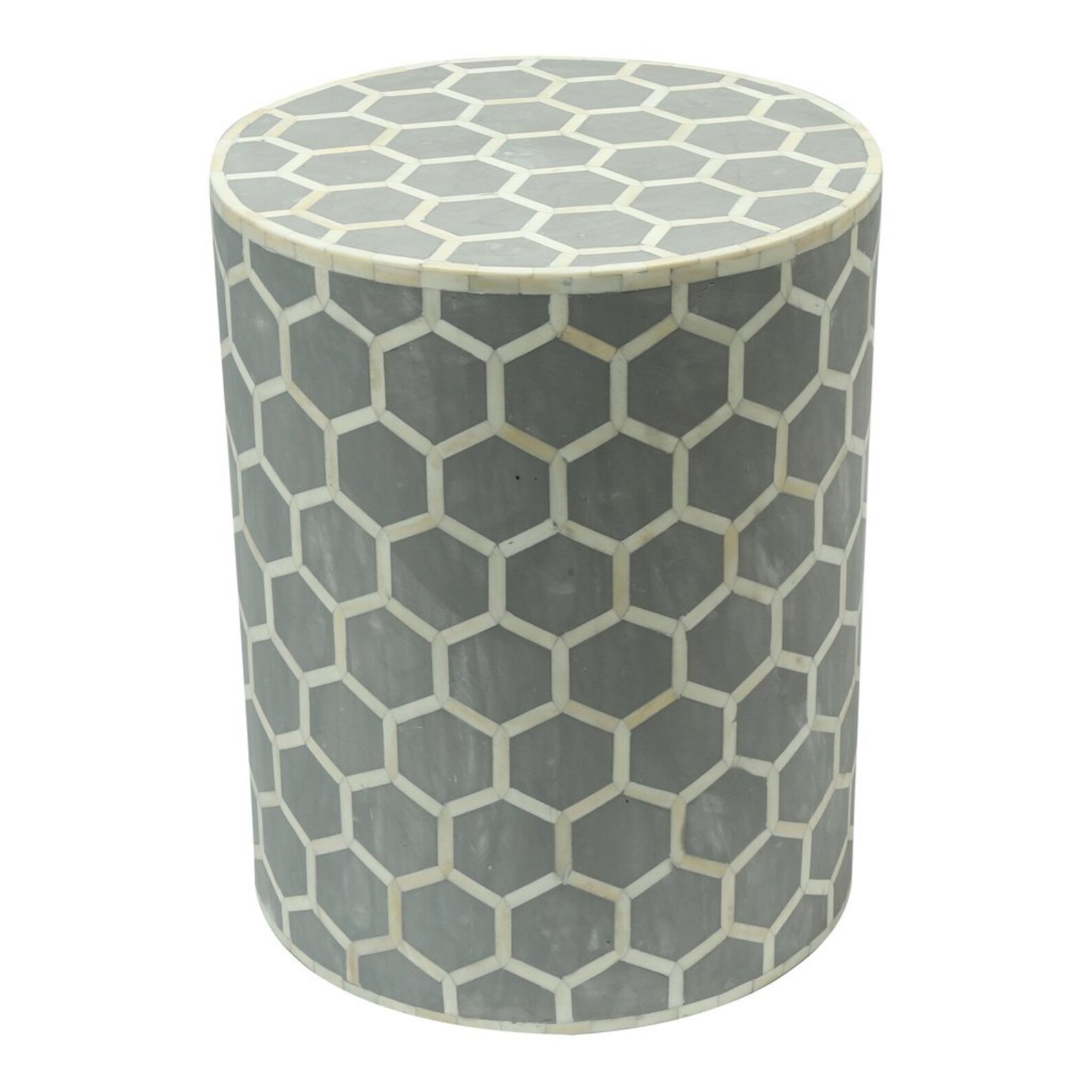 Handmade Bone inlay Honeycomb Gray Round Side Table Nightstand - SwiftEZ