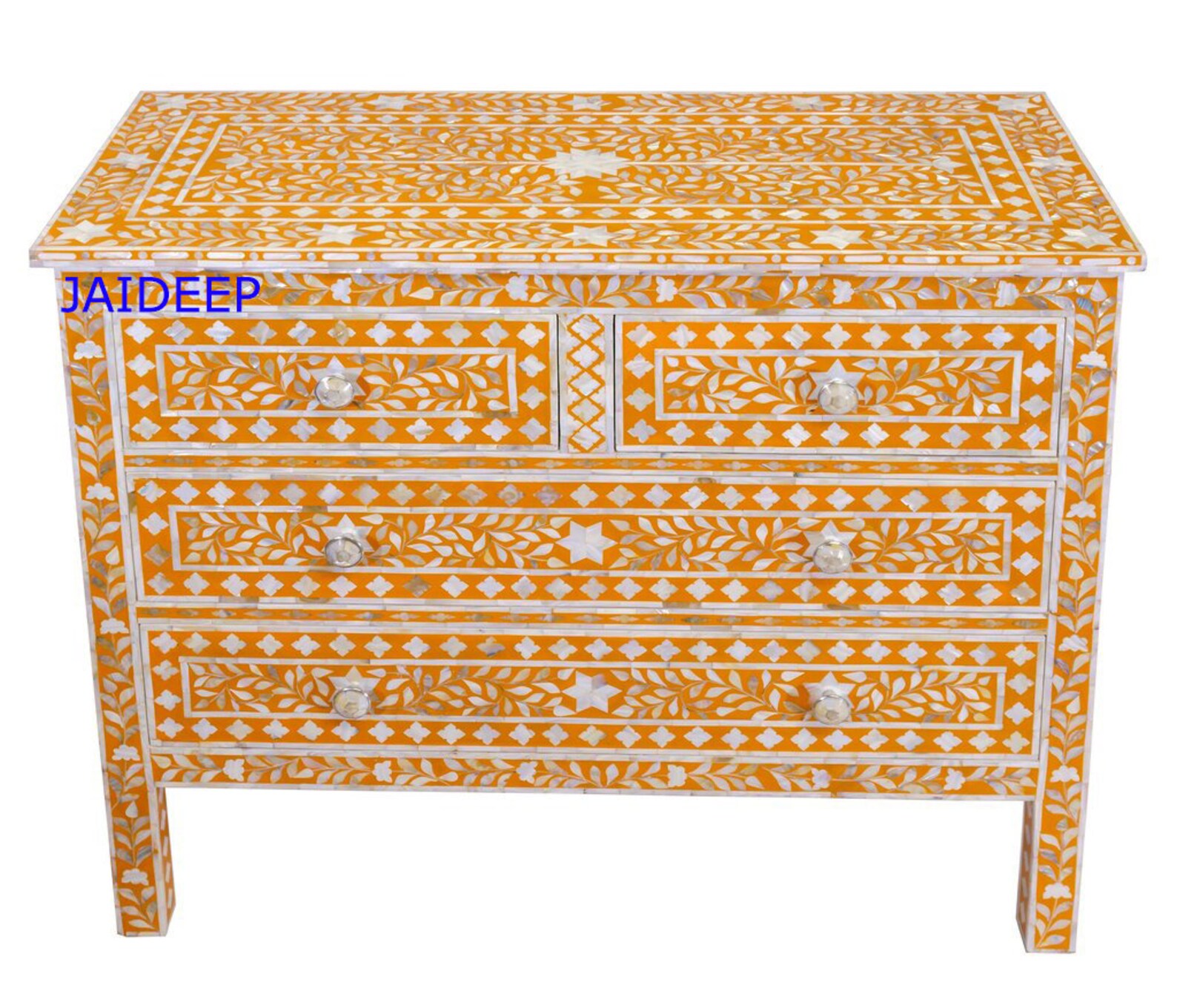 Handmade Mother of pearl Orange Floral Sideboard Buffets 4 Drawer - SwiftEZ