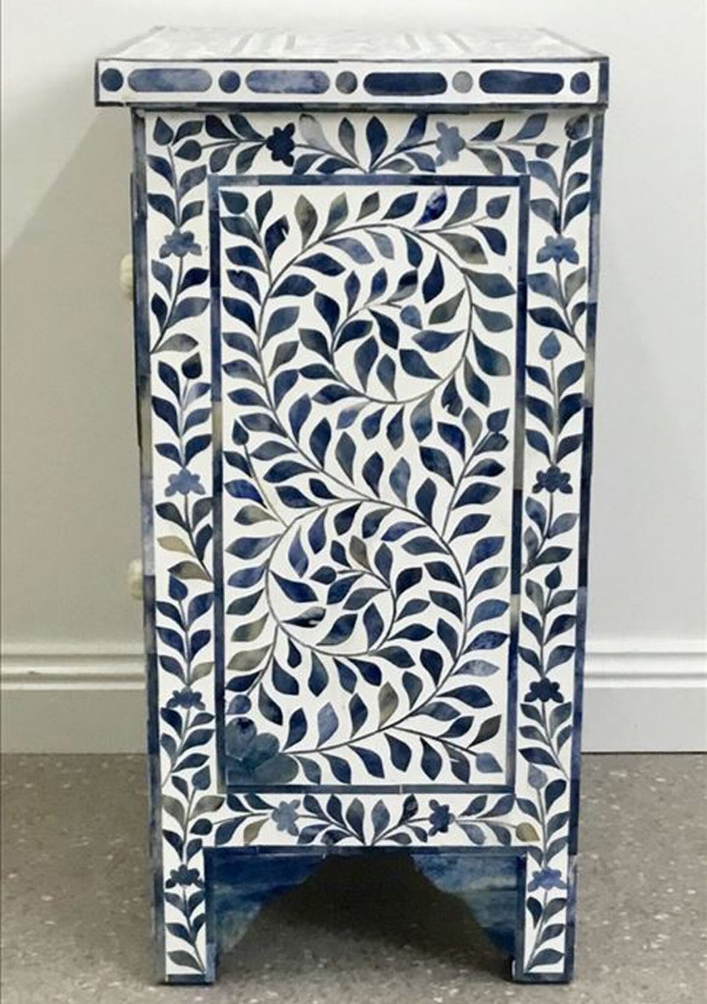 Handmade Bone Inlay Blue Floral Bedside Table Bone Inlay Table - SwiftEZ