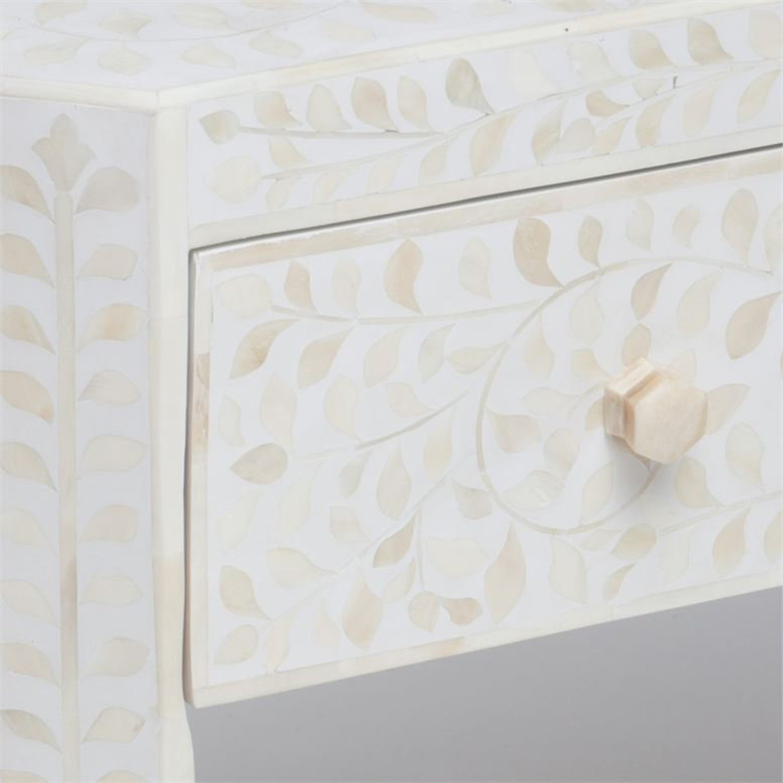 Handmade Bone Inlay White Floral Bedside Table Bone Inlay Nightstand ...